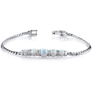 peora created white fire opal 5-stone bracelet for women 925 sterling silver, 3.75 carats total round shape, 7 1/2 inch length