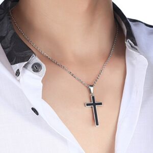 Honeystore Unisex Titanium Steel Rolo Chain Crucifix Cross Pendant Easter Prayer Necklace Length 20.86 inches