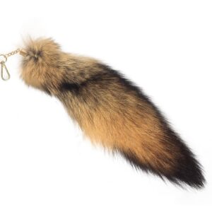 fosrion real fox tail fur keychain clasp fashion charm cosplay toy (red & thin)