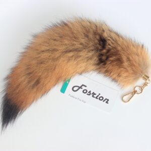 Fosrion Real Fox Tail Fur Keychain Clasp Fashion Charm Cosplay Toy (Red & Thin)