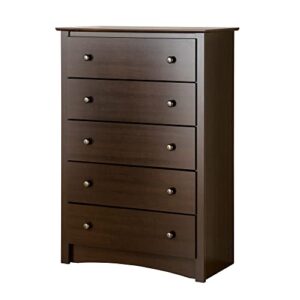 prepac fremont superior 5-drawer chest for bedroom - spacious and stylish chest of drawers, measuring 17.75"d x 31.5"w x 44.75"h, in espresso finish