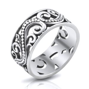 sterling silver 9mm antique bali filigree scroll band ring - size 8