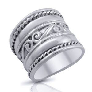 sterling silver bali spiral swirl 17mm wide cigar band ring - size 10