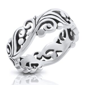 sterling silver filigree vine leaf leaves band ring - size 6