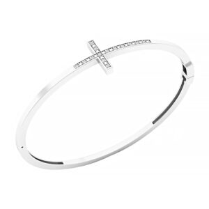 dazzlingrock collection 0.10 carat (ctw) round white diamond sideways cross bangle bracelet for women in 925 sterling silver