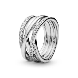 pandora sparkling & polished lines entwined ring - sterling silver ring for women - gift for her - sterling silver with clear cubic zirconia - size 7.5