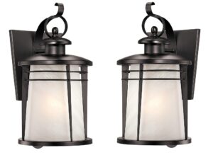 westinghouse senecaville one-light exterior wall lantern, weathered bronze finish on steel with white alabaster glass - 2 pack