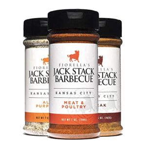 jack stack barbecue dry rub seasoning variety pack - all purpose, steak, poultry & meat seasonings - kansas city spice 3 pack - for chicken, steak, ribs, vegetables, seafood, and more (7oz each)