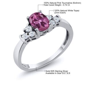 Gem Stone King 925 Sterling Silver Pink Tourmaline and White Topaz Engagement Ring For Women (0.74 Cttw, Gemstone Birthstone, Available In Size 5, 6, 7, 8, 9)