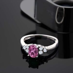 Gem Stone King 925 Sterling Silver Pink Tourmaline and White Topaz Engagement Ring For Women (0.74 Cttw, Gemstone Birthstone, Available In Size 5, 6, 7, 8, 9)