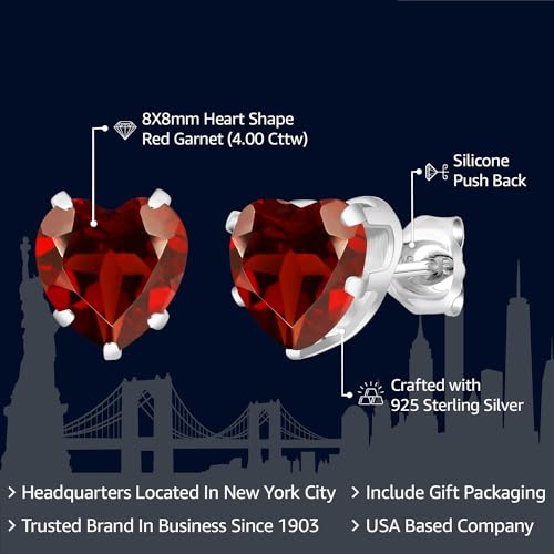 Gem Stone King 925 Sterling Silver 8MM Heart Shape Gemstone Birthstone Stud Earrings For Women