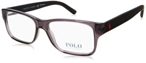 polo ralph lauren men's ph2117 rectangular prescription eyewear frames, shiny transparent grey/demo lens, 52 mm