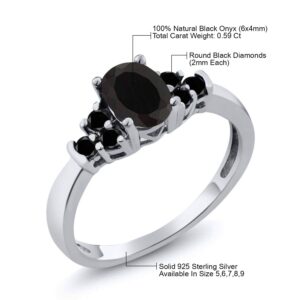 Gem Stone King 925 Sterling Silver Oval Black Onyx and Black Diamond Women's Bridal Wedding Ring (0.59 Cttw, Gemstone Birthstone, Available In Size 5, 6, 7, 8, 9)