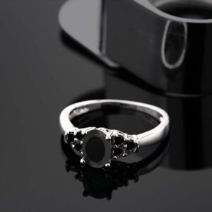 Gem Stone King 925 Sterling Silver Oval Black Onyx and Black Diamond Women's Bridal Wedding Ring (0.59 Cttw, Gemstone Birthstone, Available In Size 5, 6, 7, 8, 9)