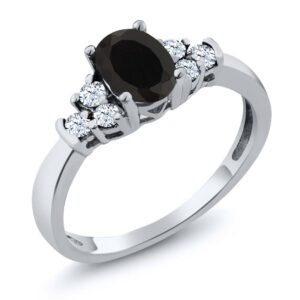 gem stone king 925 sterling silver oval black onyx and white topaz ring for women (0.63 cttw, gemstone birthstone, available in size 5, 6, 7, 8, 9)