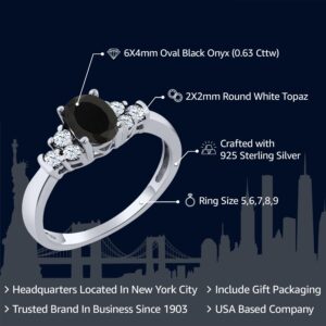 Gem Stone King 925 Sterling Silver Oval Black Onyx and White Topaz Ring For Women (0.63 Cttw, Gemstone Birthstone, Available In Size 5, 6, 7, 8, 9)