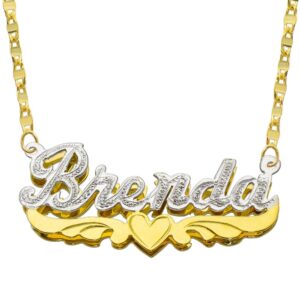 pyramid jewelry 14k two tone gold personalized double plate 3d name necklace - style 8 (20 inches, hammer chain)