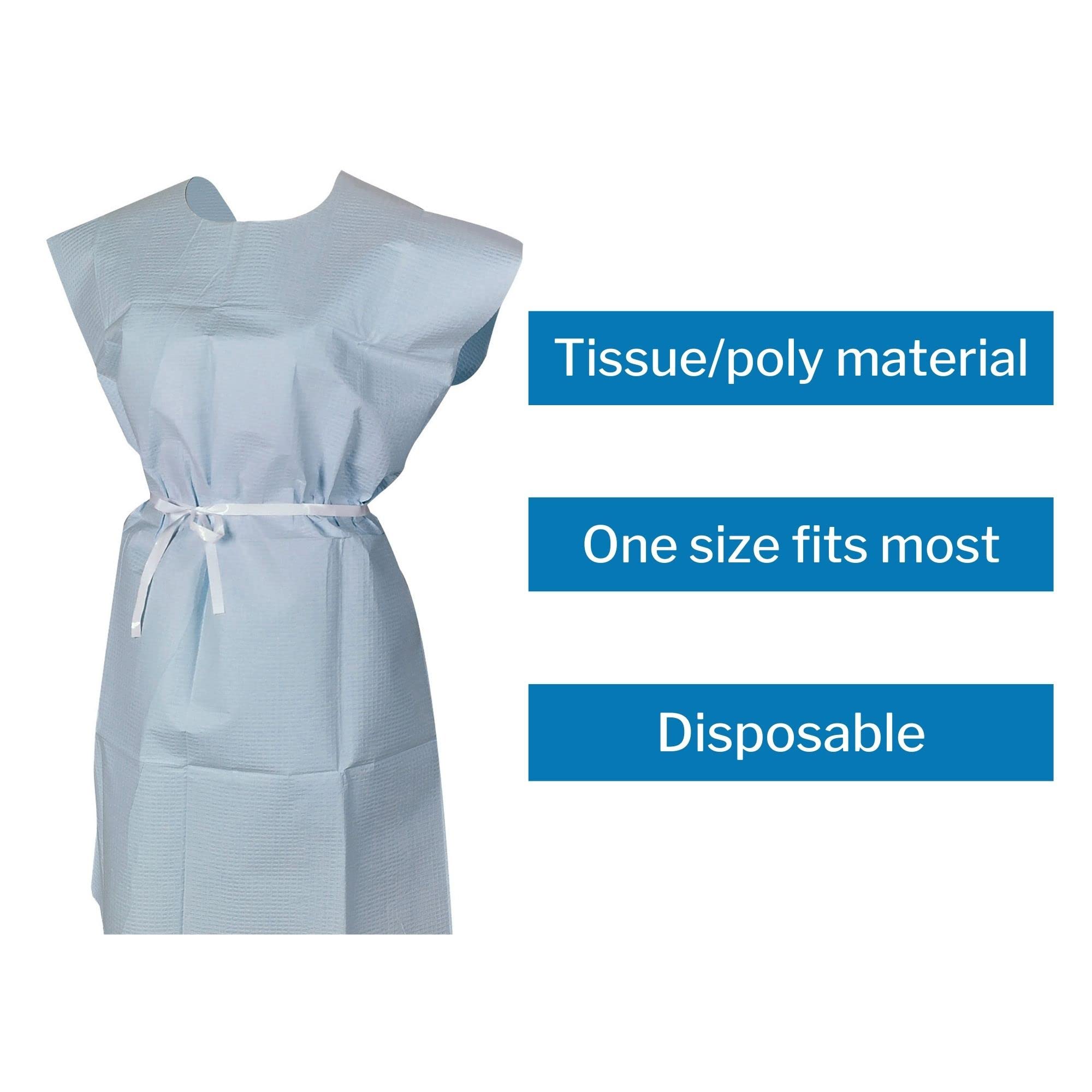 McKesson Patient Exam Gowns, Tissue/Polyester, Disposable, Blue, One Size Fits Most, 50 Count