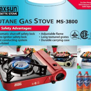 Maxsun Portable Gas Stove MS3800 (Red), 9,560BTU High Power, Camp Stove, Outdoor/Indoor, with Carrying Case