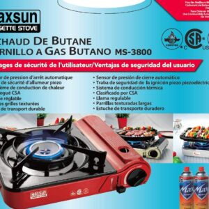 Maxsun Portable Gas Stove MS3800 (Red), 9,560BTU High Power, Camp Stove, Outdoor/Indoor, with Carrying Case