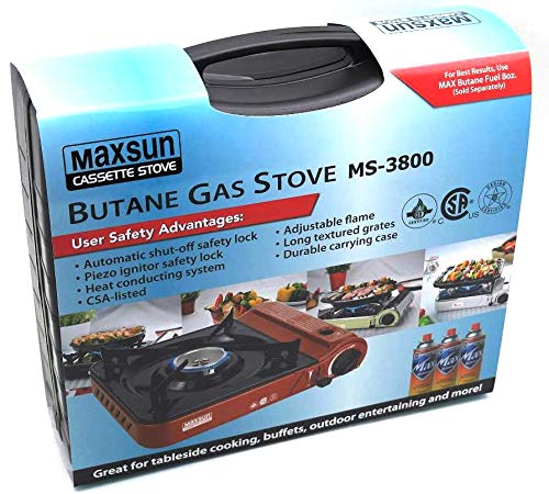 Maxsun Portable Gas Stove MS3800 (Red), 9,560BTU High Power, Camp Stove, Outdoor/Indoor, with Carrying Case