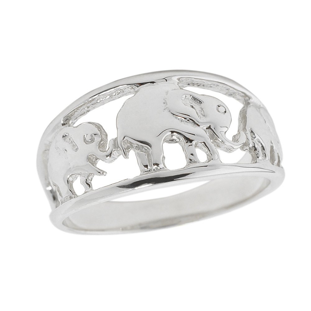 Solid 925 Sterling Silver Open Design Band Three Elephant Ring (Size 8)