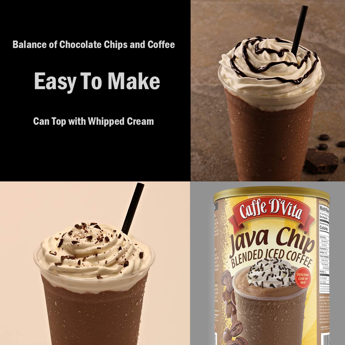 Caffe D'Vita Java Chip Latte Blended Ice Coffee - Java Chip Frappe Mix, Blended Iced Coffee Mix, Gluten Free, Low Fat, No Cholesterol, No Hydrogenated Oils, No Trans Fat, Kosher-Dairy - 3 Lb Can