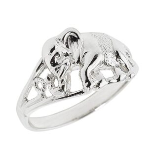 sideways crosses 10k white gold open design indian elephant ring (size 8)