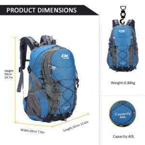 Diamond Candy Waterproof Hiking Backpack for Men and Women, Lightweight Day Pack for Travel Camping, Blue, 40L