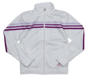 adidas big girls pursuit full zip striped jacket (large (14), white)