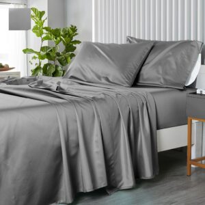 royal hotel bedding split-king: adjustable king bed sheets, solid gray 600-thread-count 5pc bed sheet set 100-percent cotton, sateen solid, deep pocket