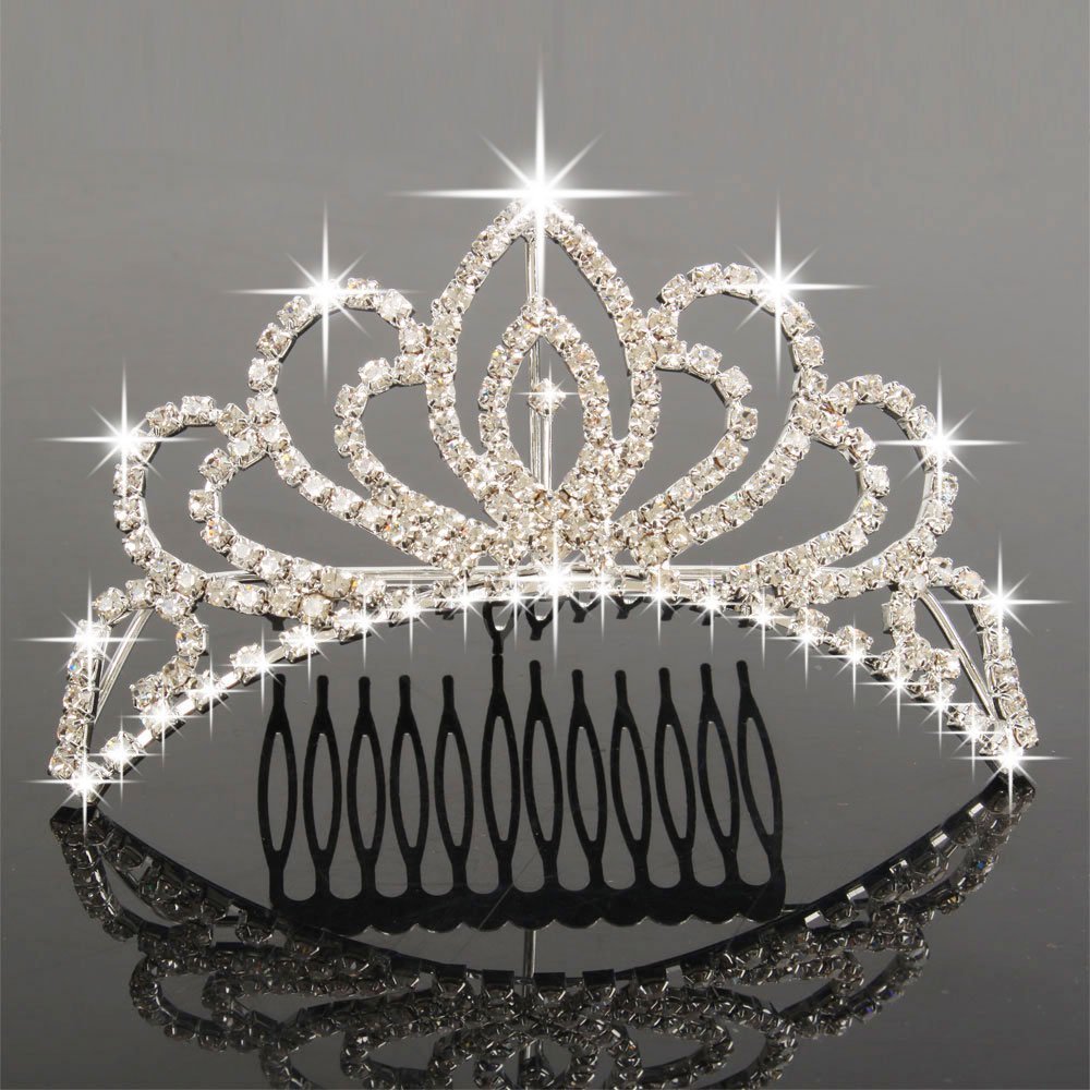 Bseash Mini 4.4" Silver Crystal Tiara Crown Headband Princess Elegant Crown with combs pin for Women Girls Bridal Wedding Prom Birthday Party