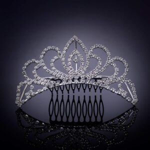 Bseash Mini 4.4" Silver Crystal Tiara Crown Headband Princess Elegant Crown with combs pin for Women Girls Bridal Wedding Prom Birthday Party