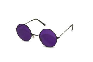 neon nation circular party sunglasses round hippie retro shades with colored lenses (black frame w/purple lens)