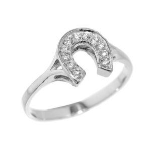 dainty 925 sterling silver cz-studded ladies horseshoe ring (size 4)