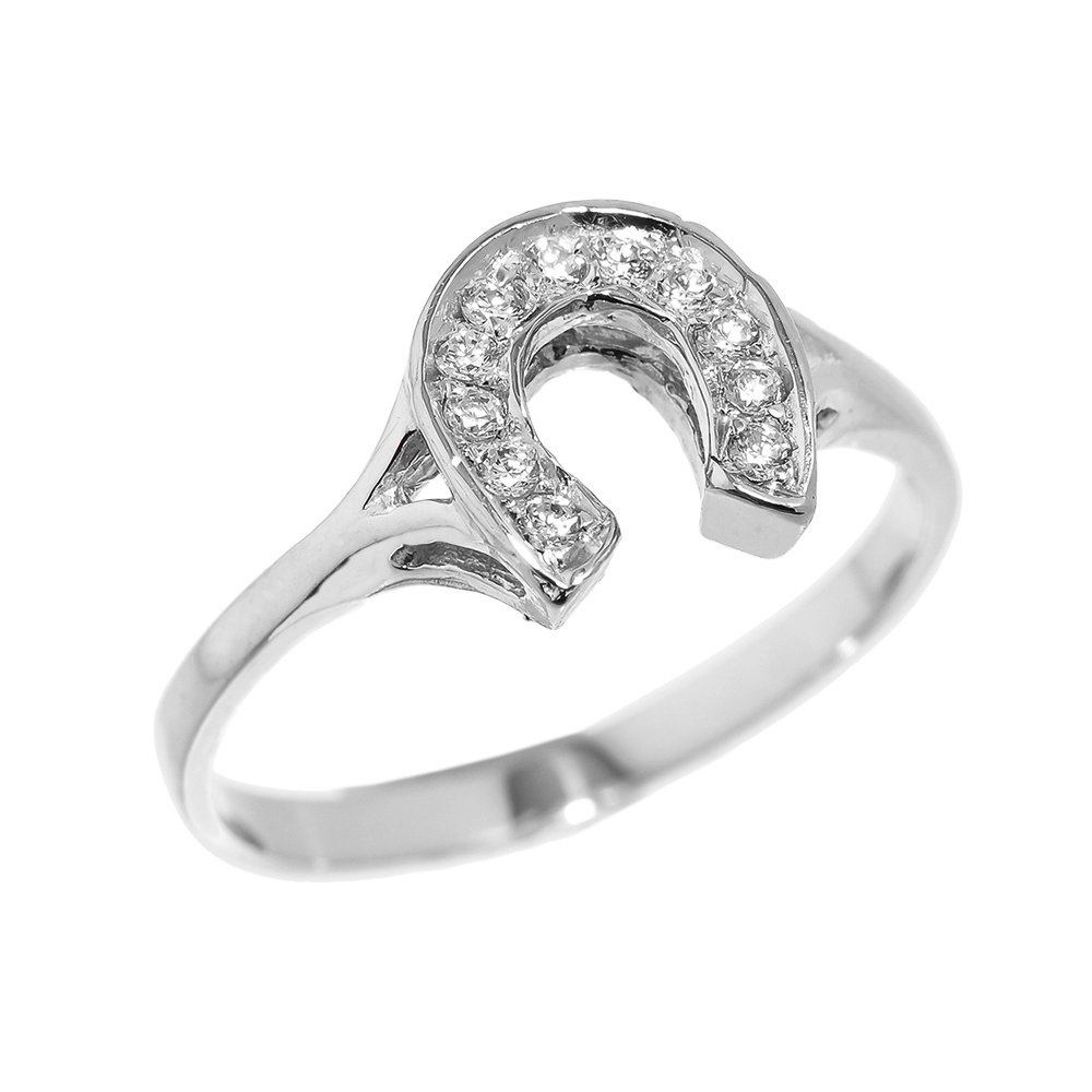 Dainty 925 Sterling Silver CZ-Studded Ladies Horseshoe Ring (Size 4)