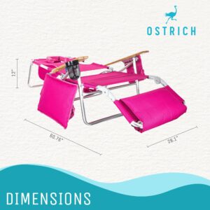 Ostrich Deluxe 3 in 1 Beach Chair with Face Opening - Portable, Reclining Lounger for Tanning - Face Hole for Reading on Stomach - Padded Footrest, Removable Pillow - Aluminum