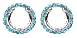 pair of fake aqua lt blue circle of gems sexy nipple jewelry adjustable non piercing clip on shield ring rings