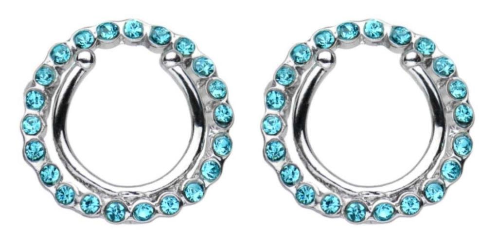 Pair of Fake Aqua lt Blue Circle of Gems Sexy Nipple Jewelry Adjustable Non Piercing Clip on Shield Ring Rings