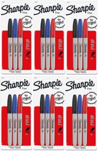 sharpie 30173pp permanent markers (pack of 6), fine point, assorted colors, 6 blister of 3 markers, 18 markers total