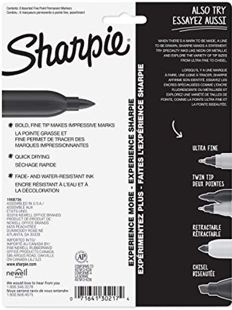 Sharpie Permanent Marker Fine Tip [30217PP] 8 Count (Pack of 3) 24 Markers Total