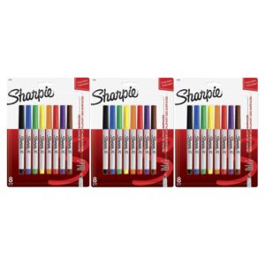 sharpie 37600pp ultra fine point permanent markers (pack of 3), classic colors, 8 count per pack, 24 markers total; remarkably resilient ink dries quickly and resists both fading and water