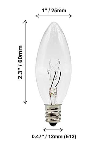 Creative Hobbies® Replacement Light Bulbs for Electric Candle Lamps, Window Candles, & Chandeliers - 7 Watt Candelabra (E12), Clear, Steady Burning, 120v 7w Bulb - Pack of 12