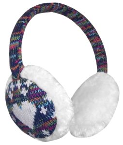 n'ice caps girls faux fur ear muff with knitted heart design (one size fits all, winter white hearts)