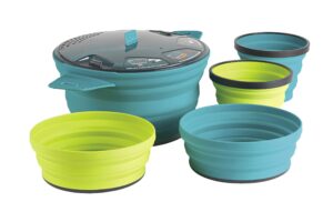 sea to summit x-pot 5-piece cookware set for backpacking and camping, pacific blue/lime