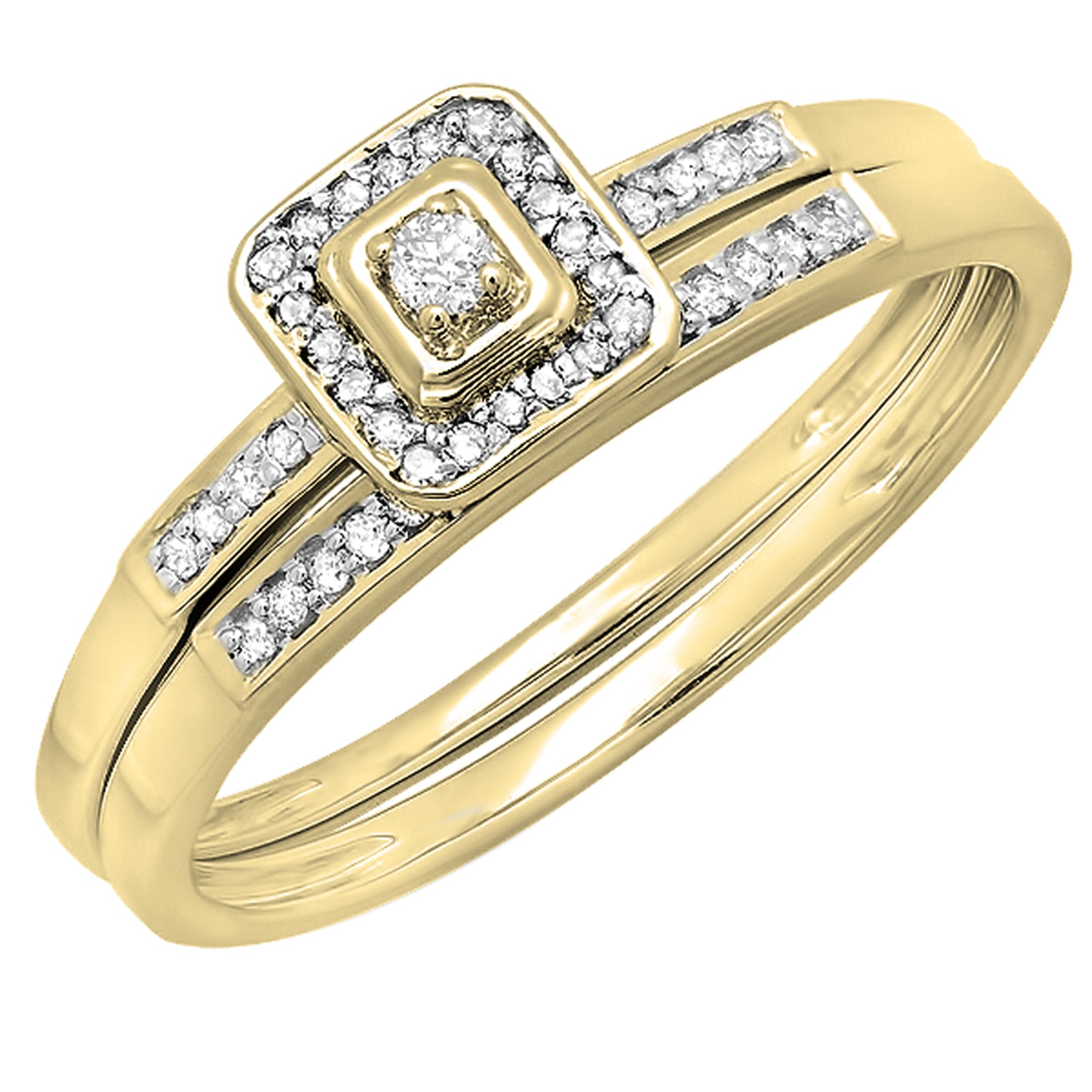 Dazzlingrock Collection 0.15 Carat (Cttw) 10K Round Diamond Halo Engagement Ring Set, Yellow Gold, Size 9