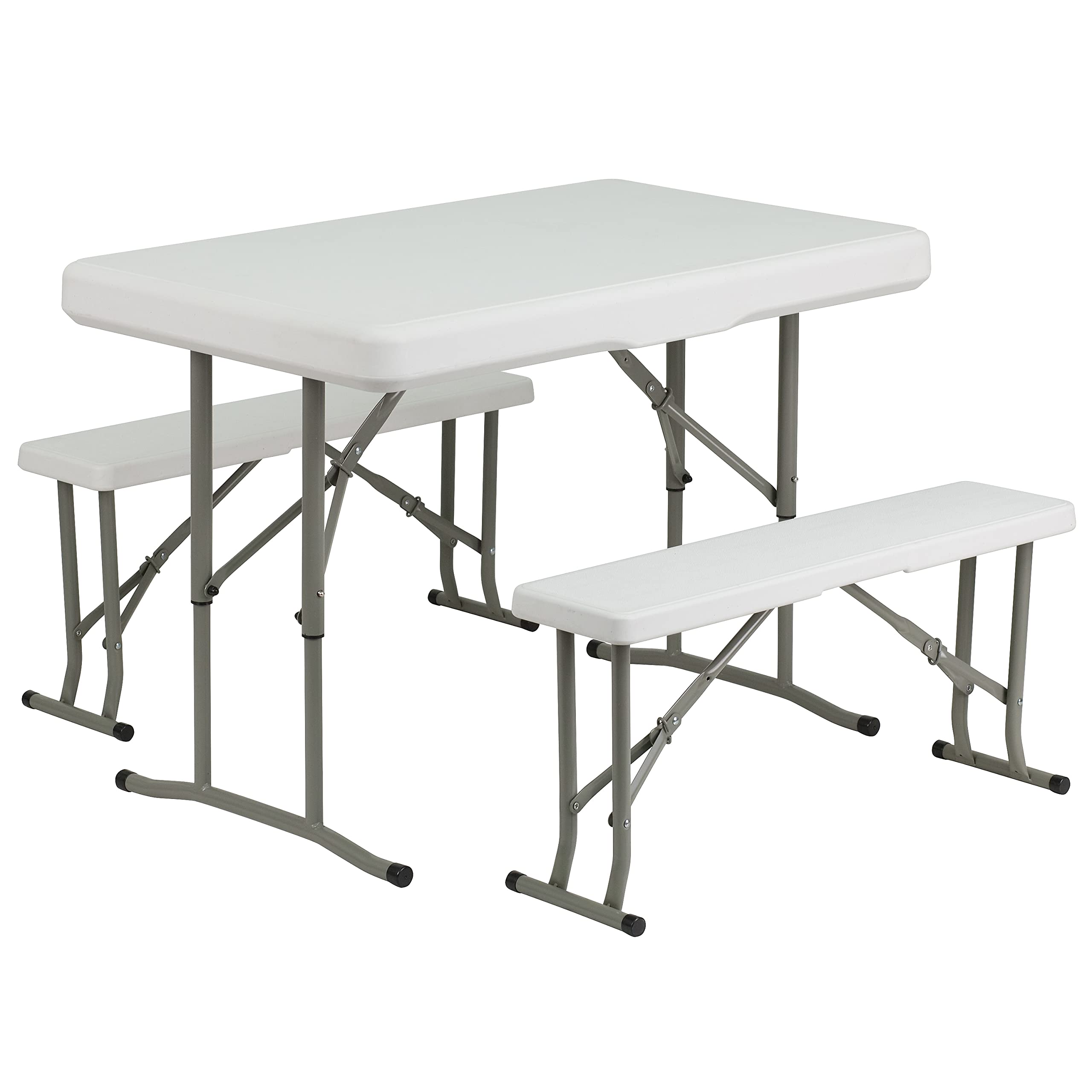 Flash Furniture Rowan 3 Piece Portable Plastic Folding Bench and Table Set,Granite White