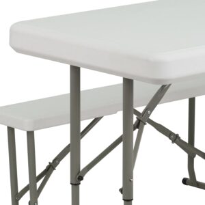 Flash Furniture Rowan 3 Piece Portable Plastic Folding Bench and Table Set,Granite White