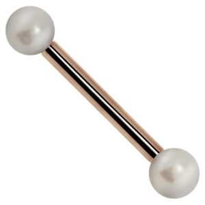 14g 3/4" chinese freshwater cultured pearl 14k rose gold straight barbell tongue nipple ring