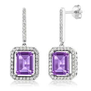 Gem Stone King 925 Sterling Silver Gemstone Birthstone Earrings | Emerald Cut 9X7MM | Drop Dangle Earrings for Women